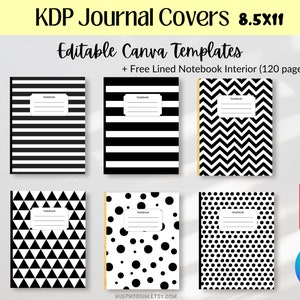 KDP Journal Covers Template 8.5x11 Black and White | Notebook Covers ...