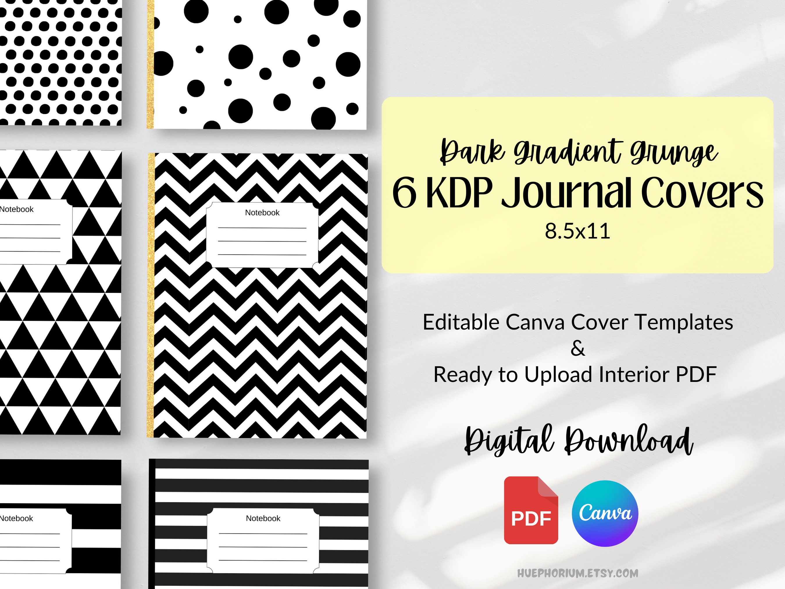 KDP Journal Covers Template 8.5x11 Black and White | Notebook Covers ...