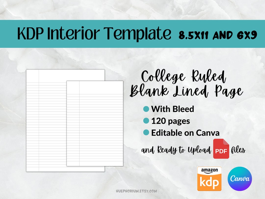 KDP Interior Template Canva College Ruled Blank Lined Paper 8.5x11 ...