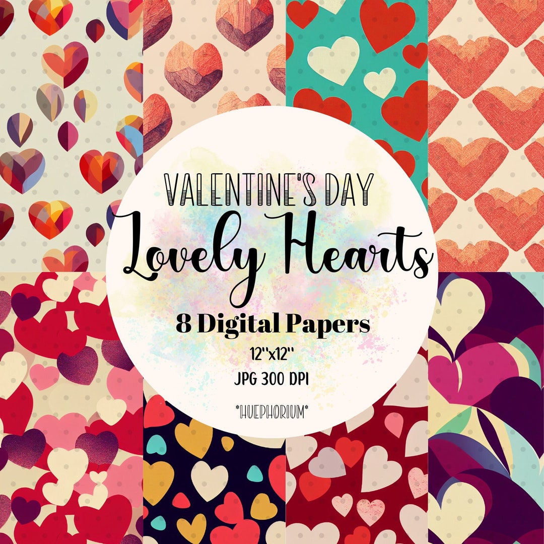 Heart Seamless Pattern Digital Paper Bundle, Valentine's Day, Heart ...