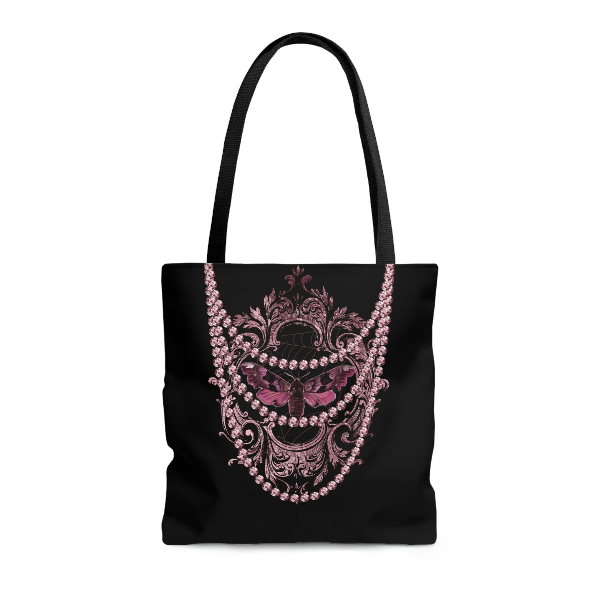 Classic Black and Pink Tote Bag/3 Sizes/print Design Framed Moth on Web ...