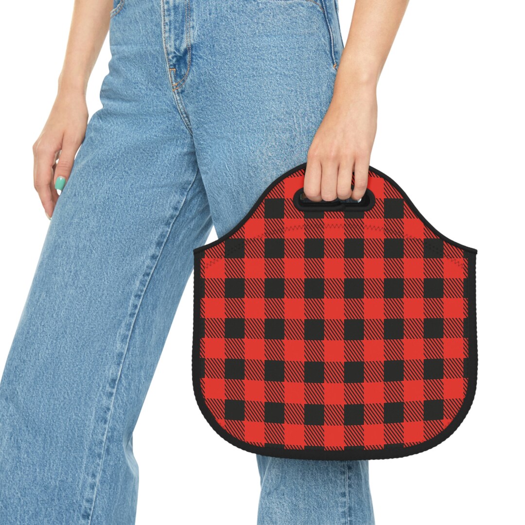 Red Checkered Plaid Bag/buffalo Check/zippered Neoprene Lunch Bag ...