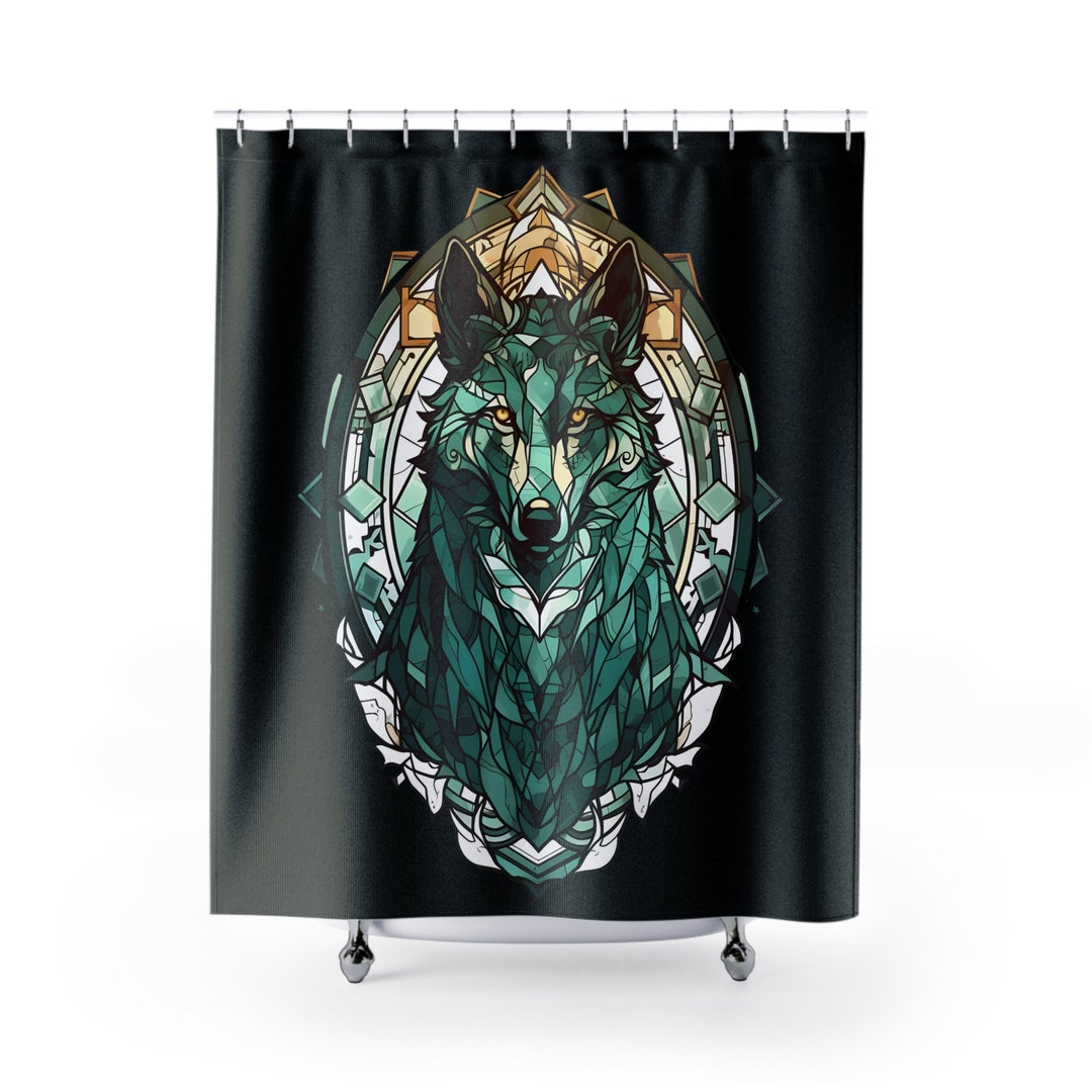 Wolf Shower Curtain/wolf on Black Shower Curtain/stained Glass Inspired ...