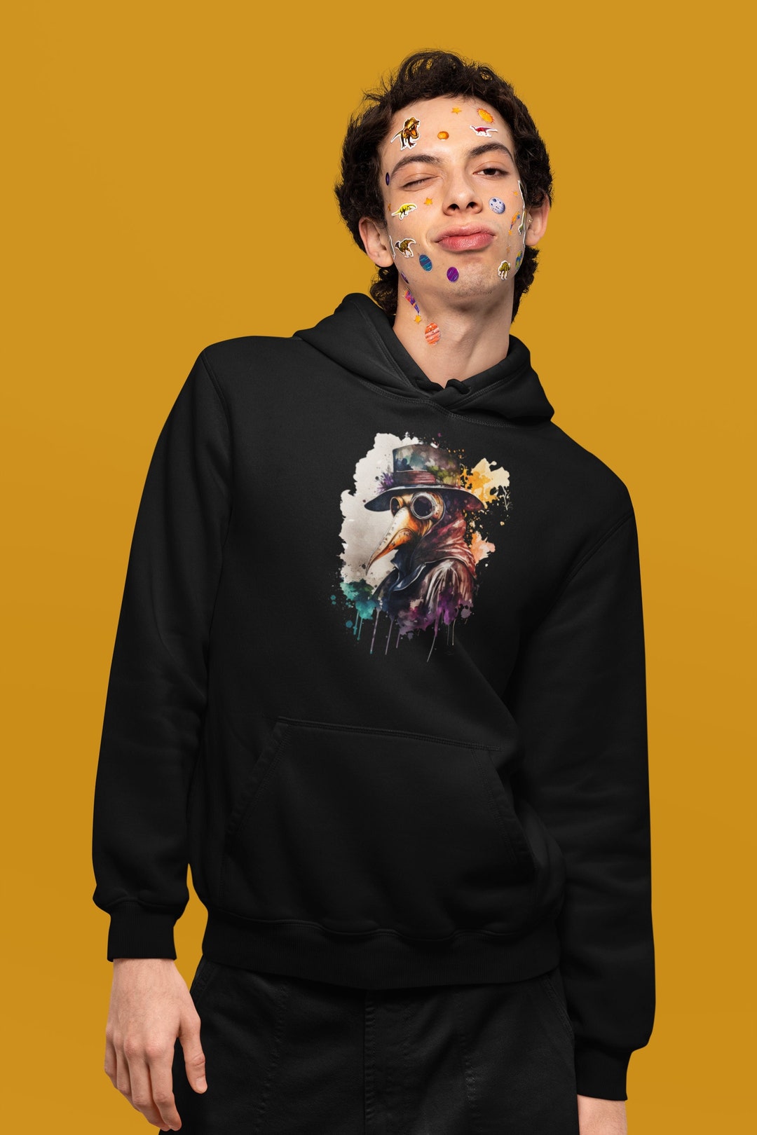 Plague Doctor Black Hoodie, Beaked Mask Physician, Steampunk Goth ...