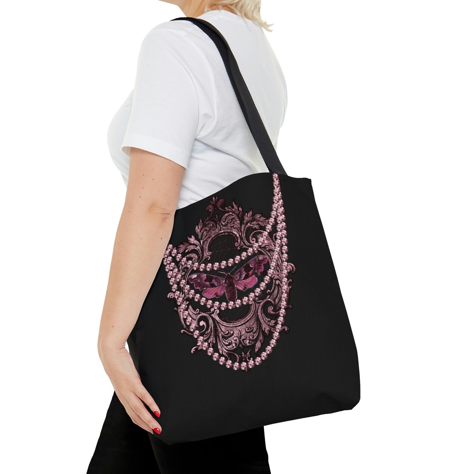 Classic Black and Pink Tote Bag/3 Sizes/print Design Framed Moth on Web ...