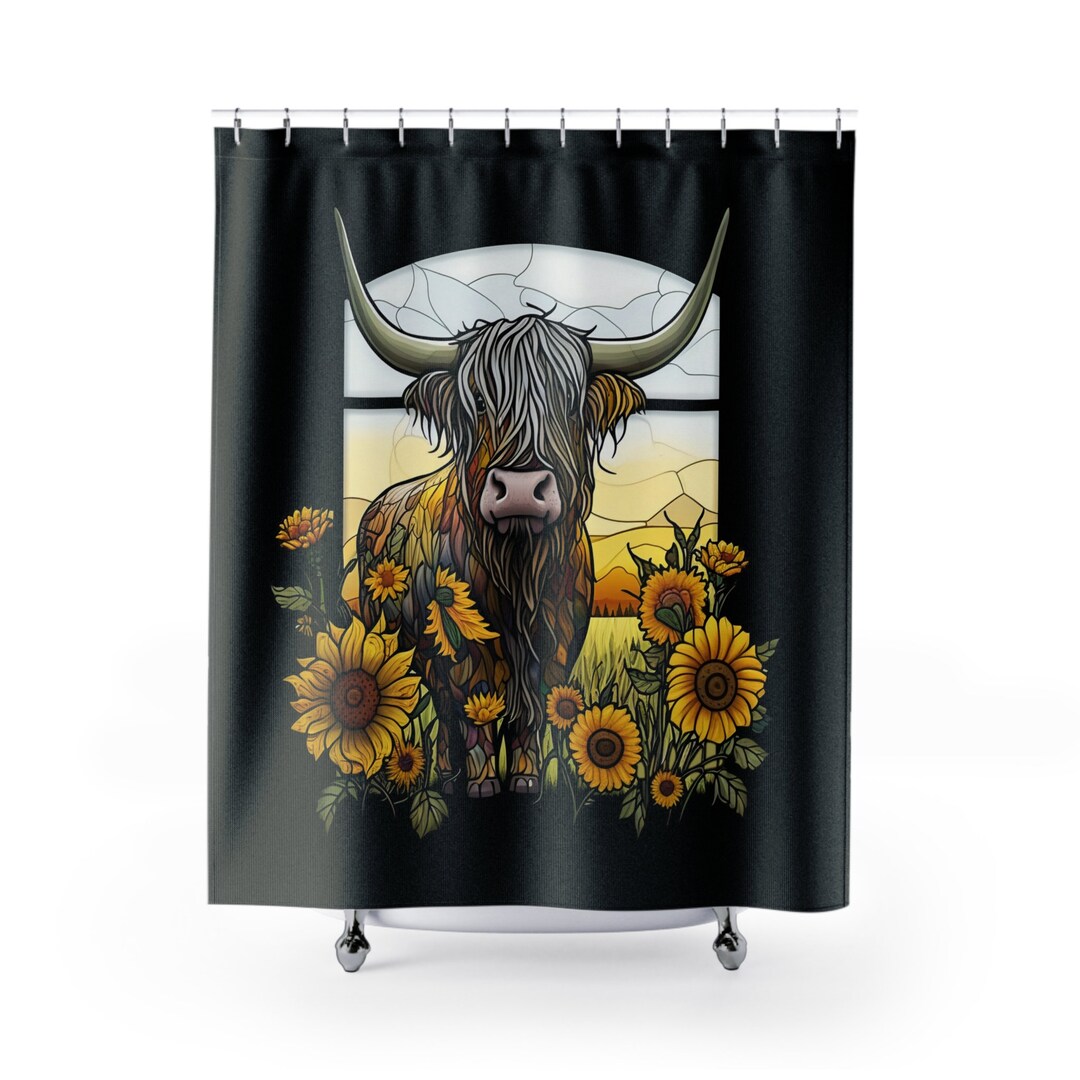 Highland Cow Shower Curtain/black Shower Curtain Hairy Cow and Sun ...