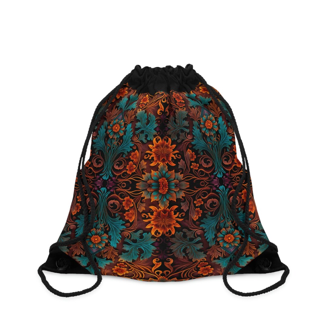 Victorian/boho Drawstring Bag, Rich Tones of Turquoise/orange Wrap ...