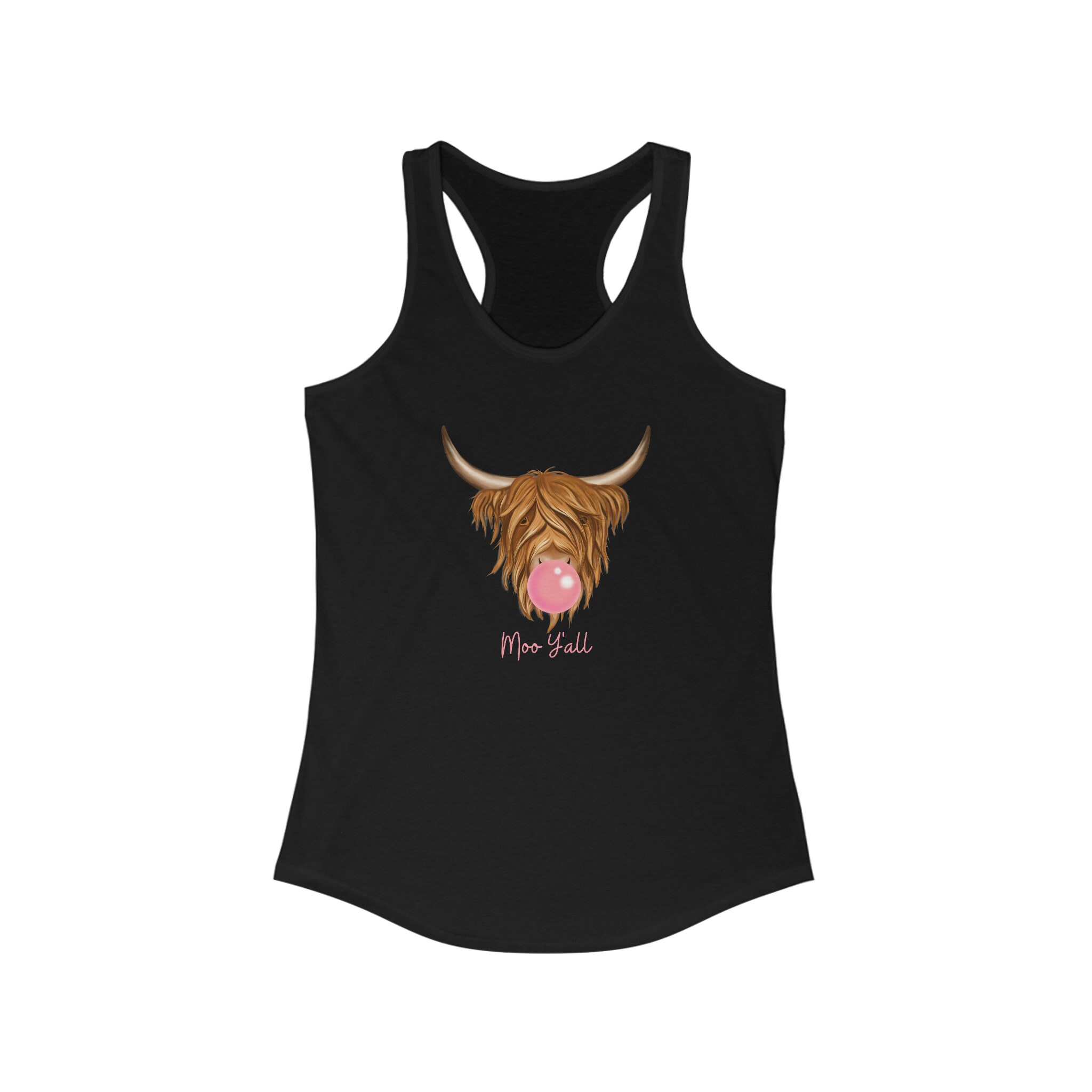 Hairy Cow Tank Top/moo Y'all/cute Cow Blowing Bubblegum/women's Ideal ...