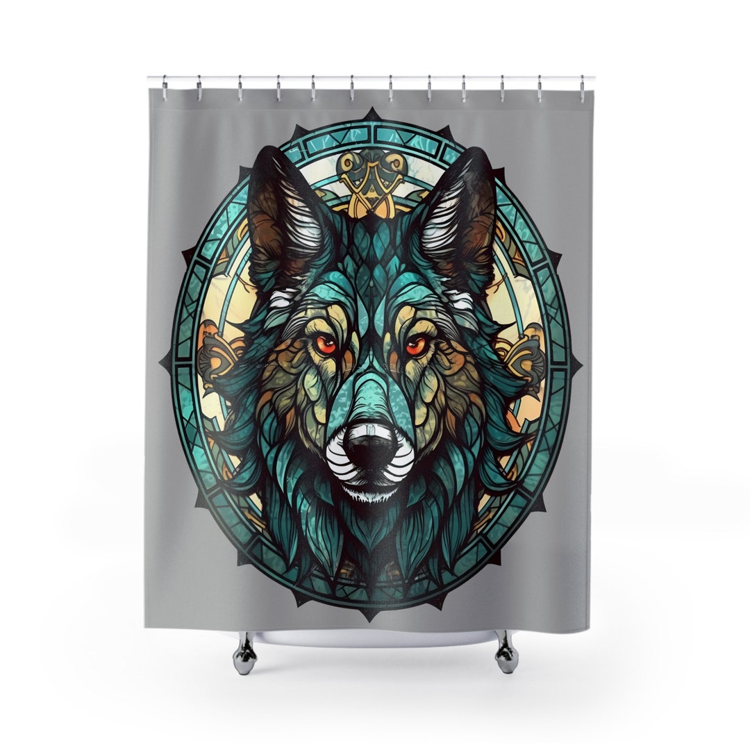 Wolf Print Shower Curtain/mystical Wolf on Ligh Gray Shower Curtain ...