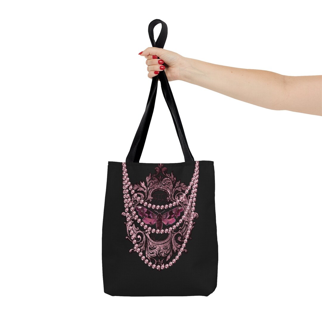 Classic Black and Pink Tote Bag/3 Sizes/print Design Framed Moth on Web ...