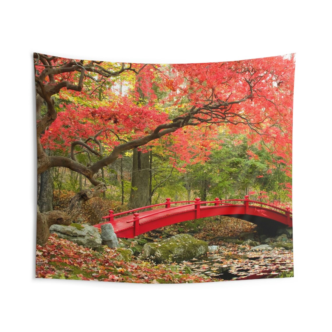 Japanese Garden With Red Bridge Wall Tapestries, Zen Art, Buddha Art ...