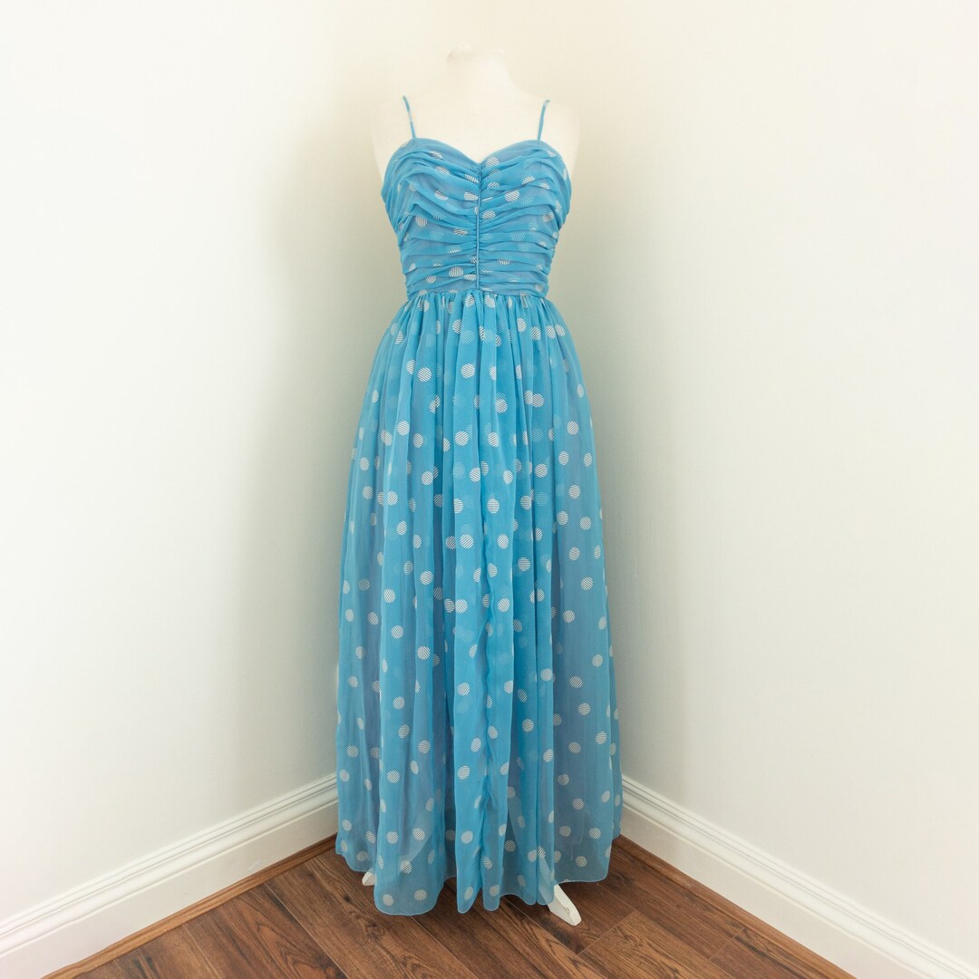 Vintage 1970s Blue and White Party Prom Dress - Etsy