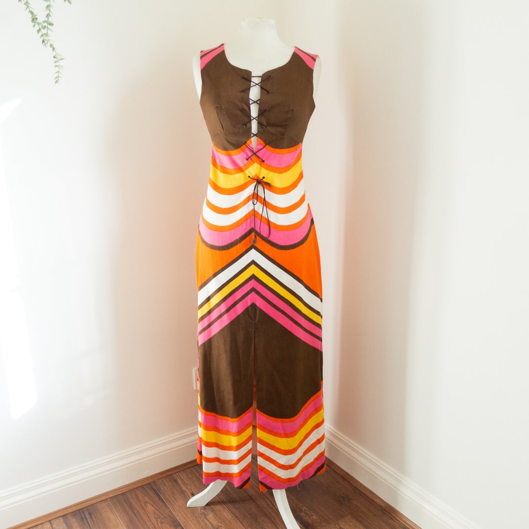 1960s Dollyrockers Mod Maxi Dress: Geometric Abstract Print UK 8-10 - Etsy