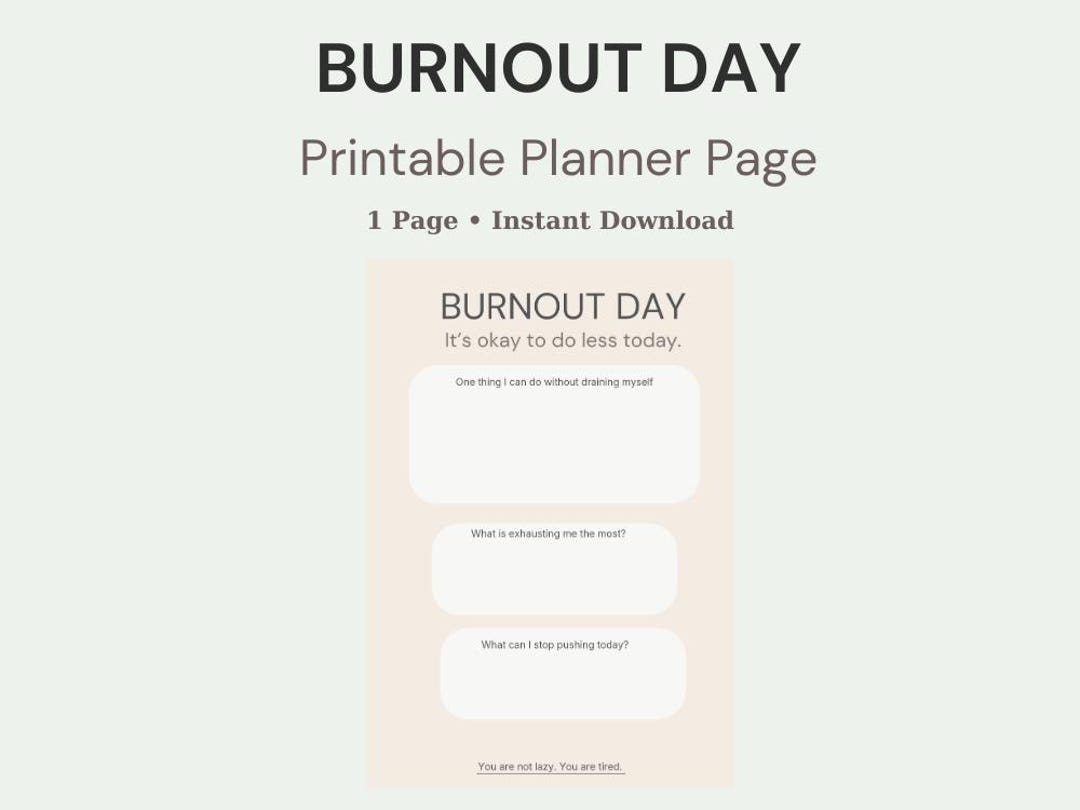 Burnout Day Printable | Gentle Planner for Burnout & Overwhelm ...