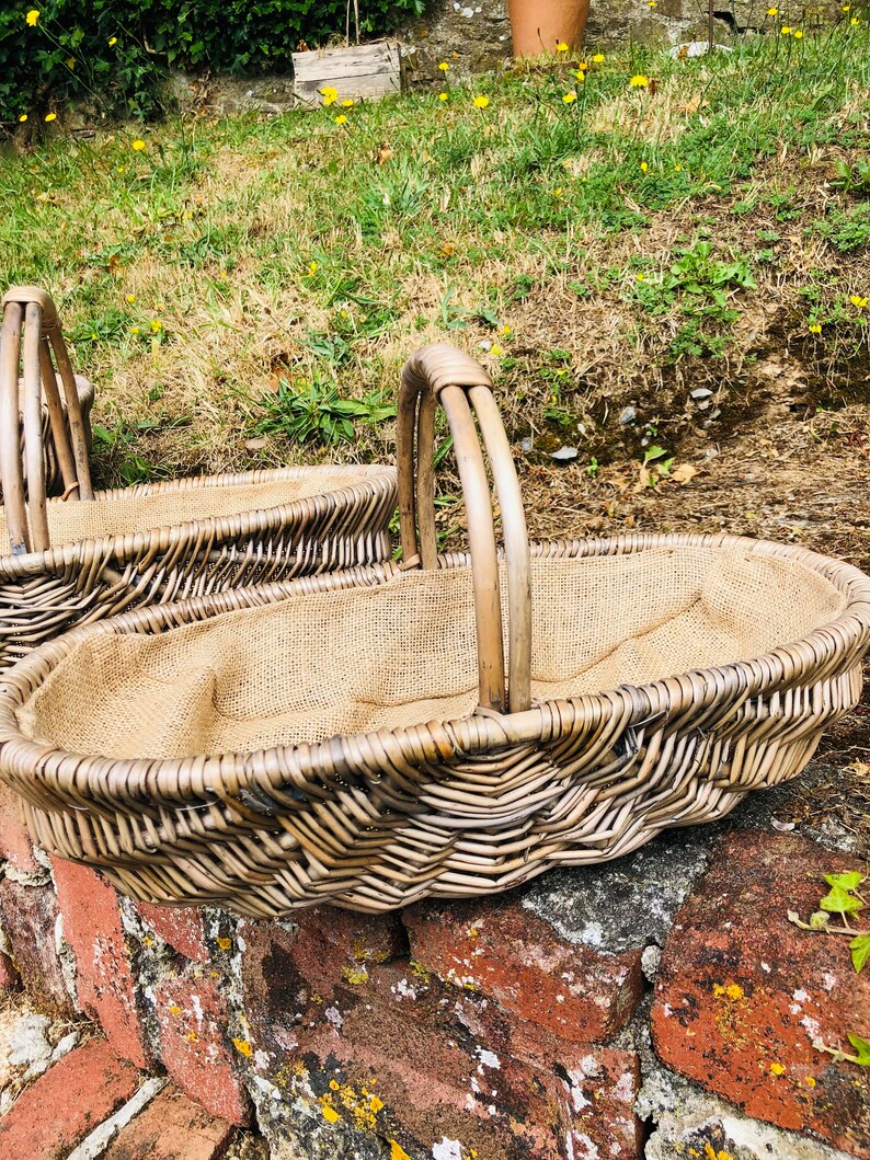 Gorgeous Full Antique Wash Shallow Wicker Lined Garden Trug. Available ...