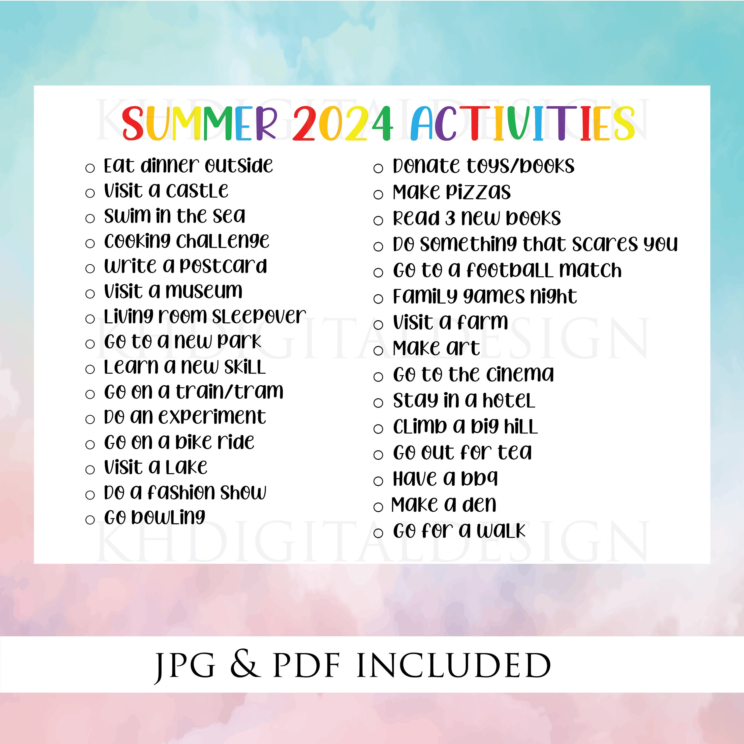 A4 Printable Summer 2024 Activity List - 30 Fun Ideas - Jpeg, PDF ...