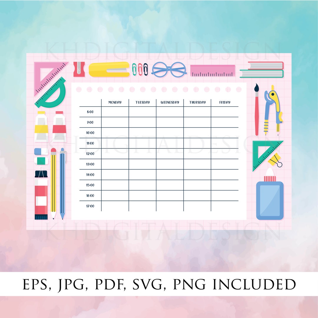 Cute Printable School Timetable/planner - Cricut, SVG, PDF, Jpeg, Clubs ...