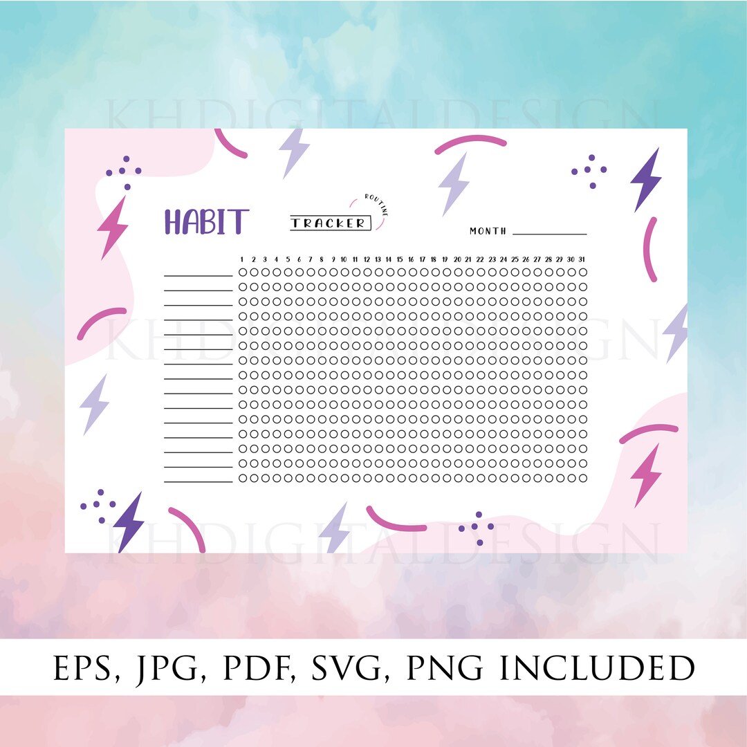 Cute Printable Habit Tracker - Cricut, SVG, PDF, Jpeg, Health, Fitness ...