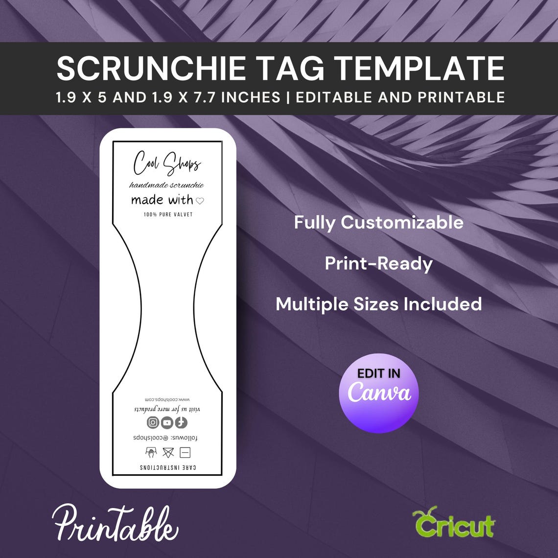 Scrunchie Tag Template, Scrunchie Tag Svg, Scrunchie Label Template ...