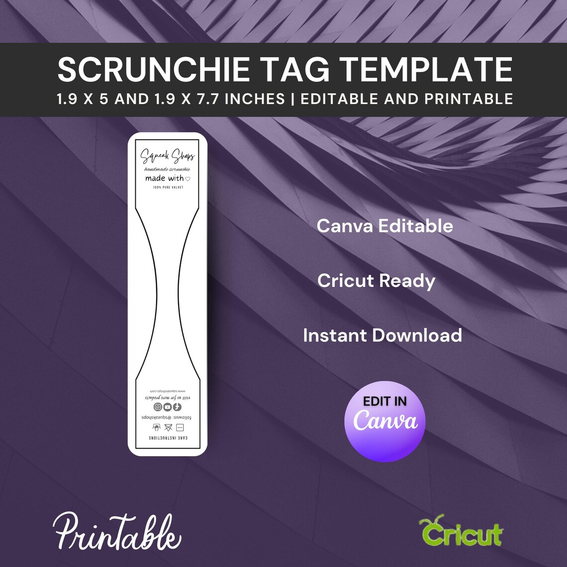 Scrunchie Tag Template, Scrunchie Tag Svg, Scrunchie Label Template ...