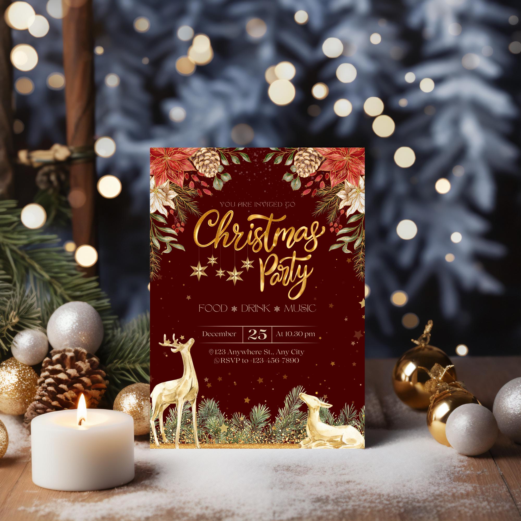 Elegant Digital Christmas Invitation | Editable Canva Template | Text ...