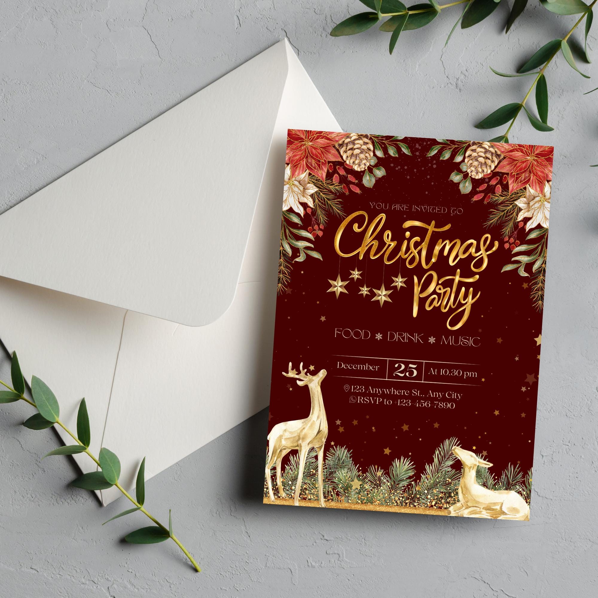 Elegant Digital Christmas Invitation | Editable Canva Template | Text ...