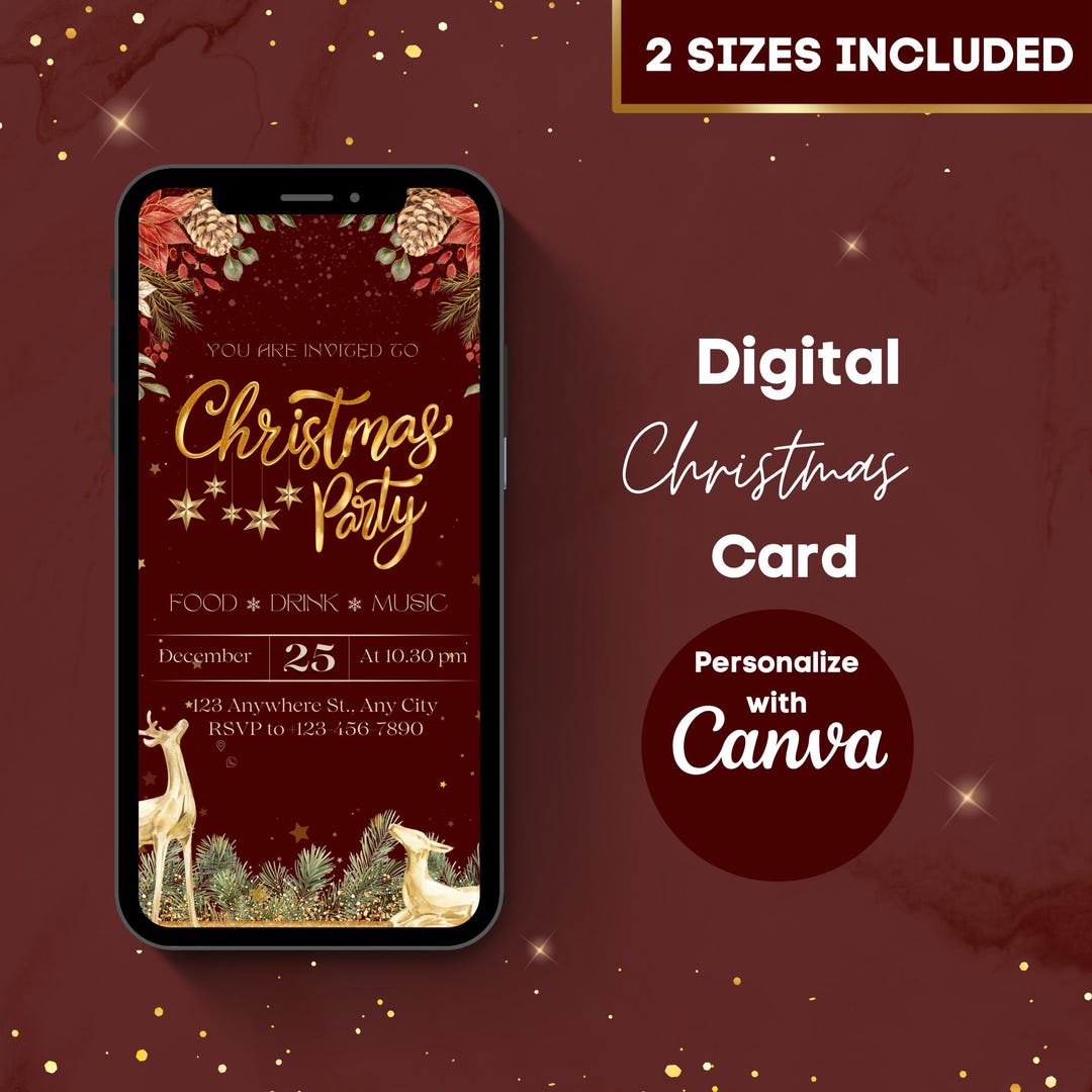 Elegant Digital Christmas Invitation | Editable Canva Template | Text ...