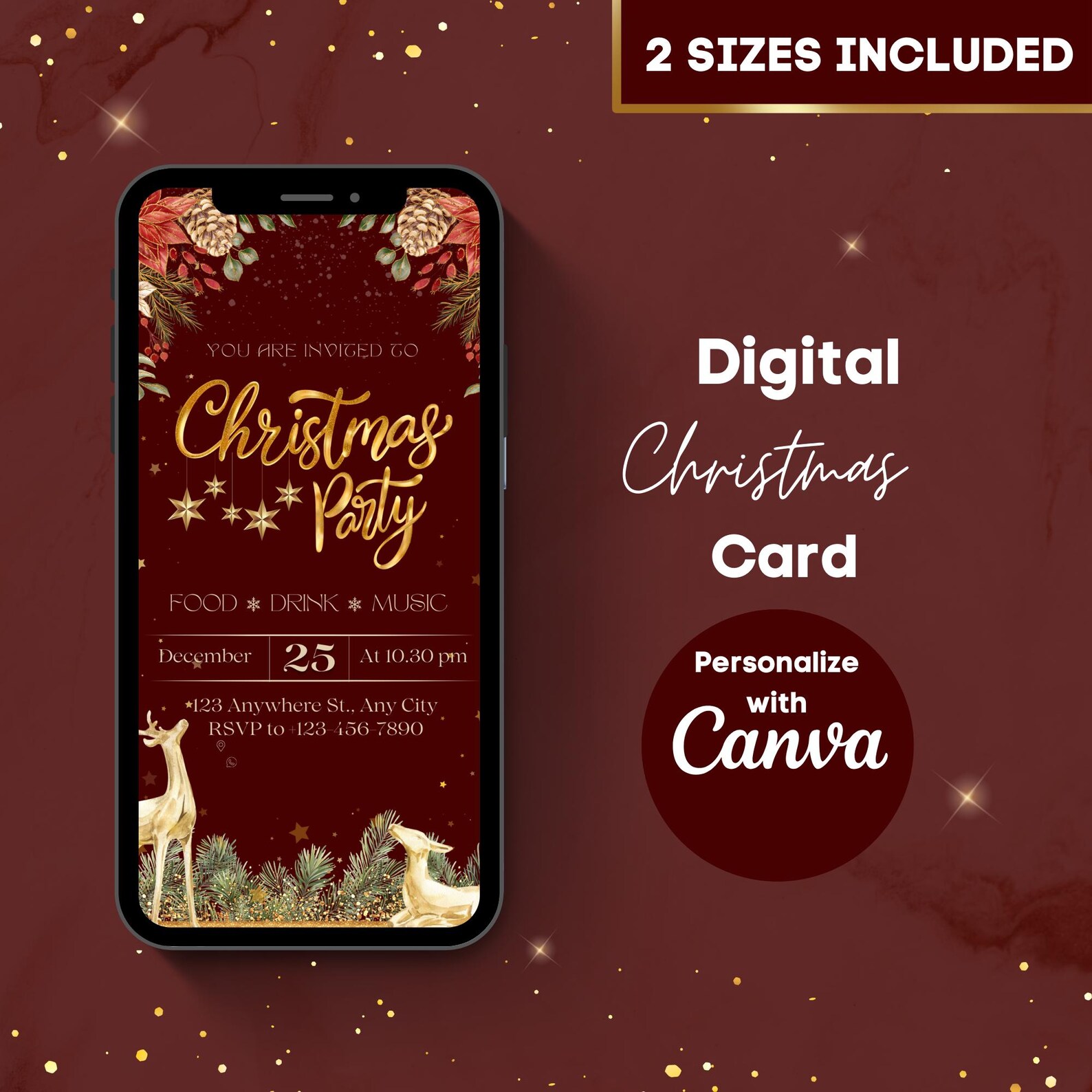 Elegant Digital Christmas Invitation | Editable Canva Template | Text ...