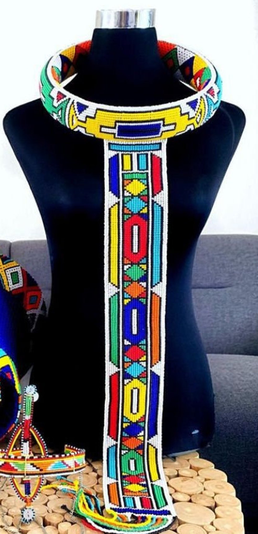 Long Beaded Ndebele Wheel Necklace | Ndebele Hoop | Ndebele Neckring ...