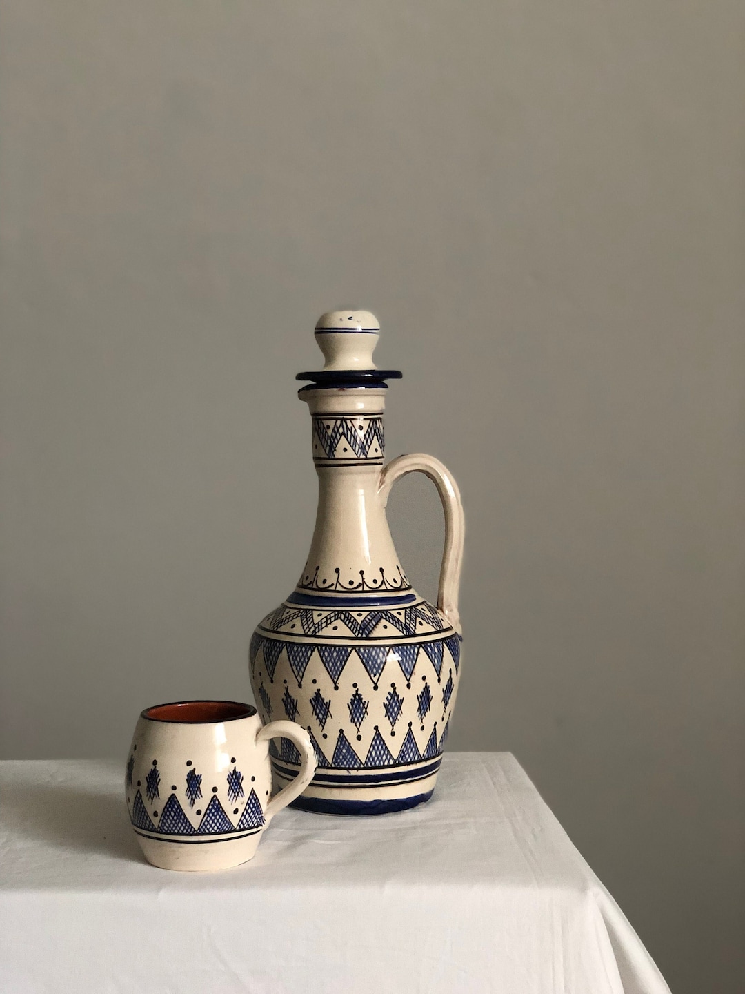 Moroccan Handcrafted Ceramic Pitcher With Tumbler, Ceramic Bottle ...