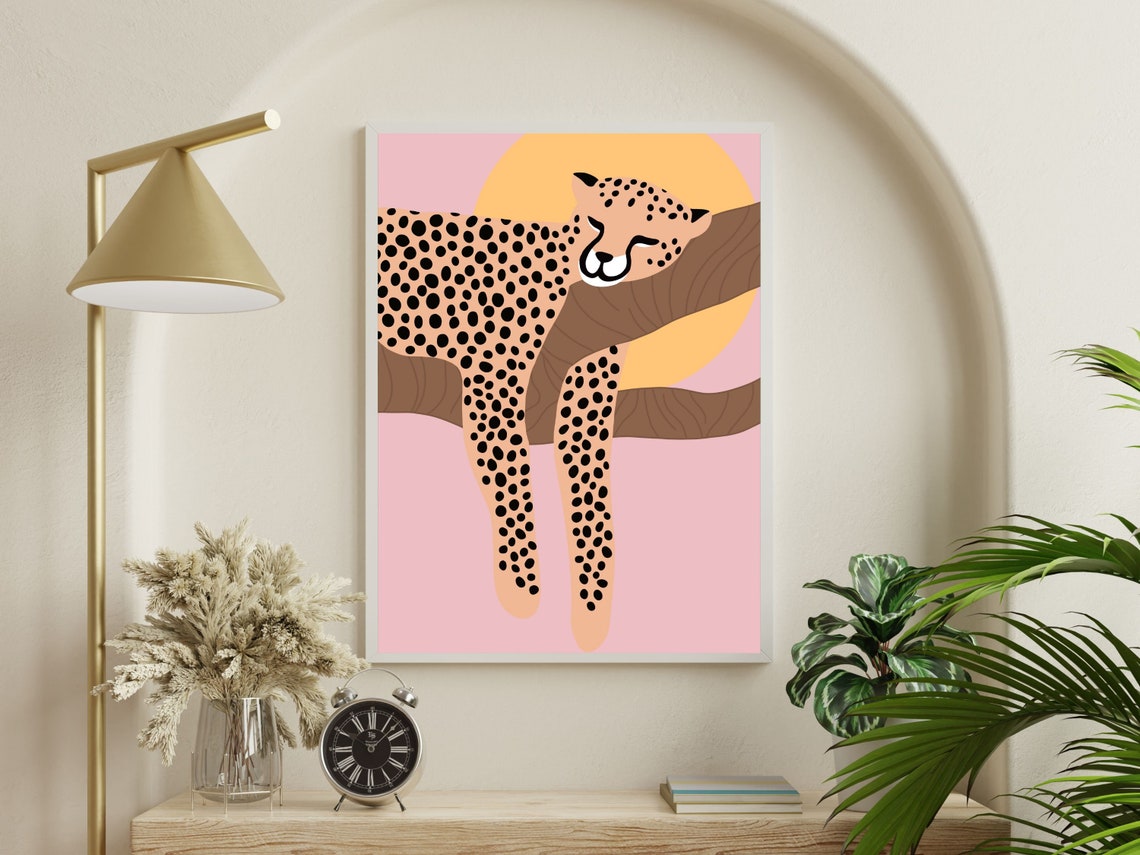Boho Cheetah Art Print, Animal Art Work, Boho Wall Decor, Trendy Art ...