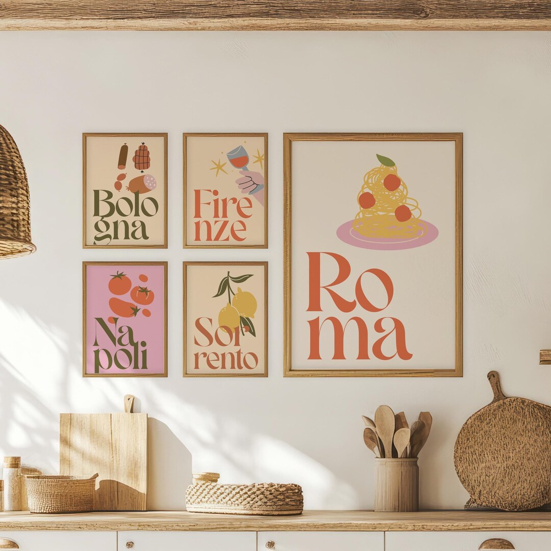 Explore Italy’s Flavors! Fun 5-poster Set: Pasta, Wine, Tomatoes ...