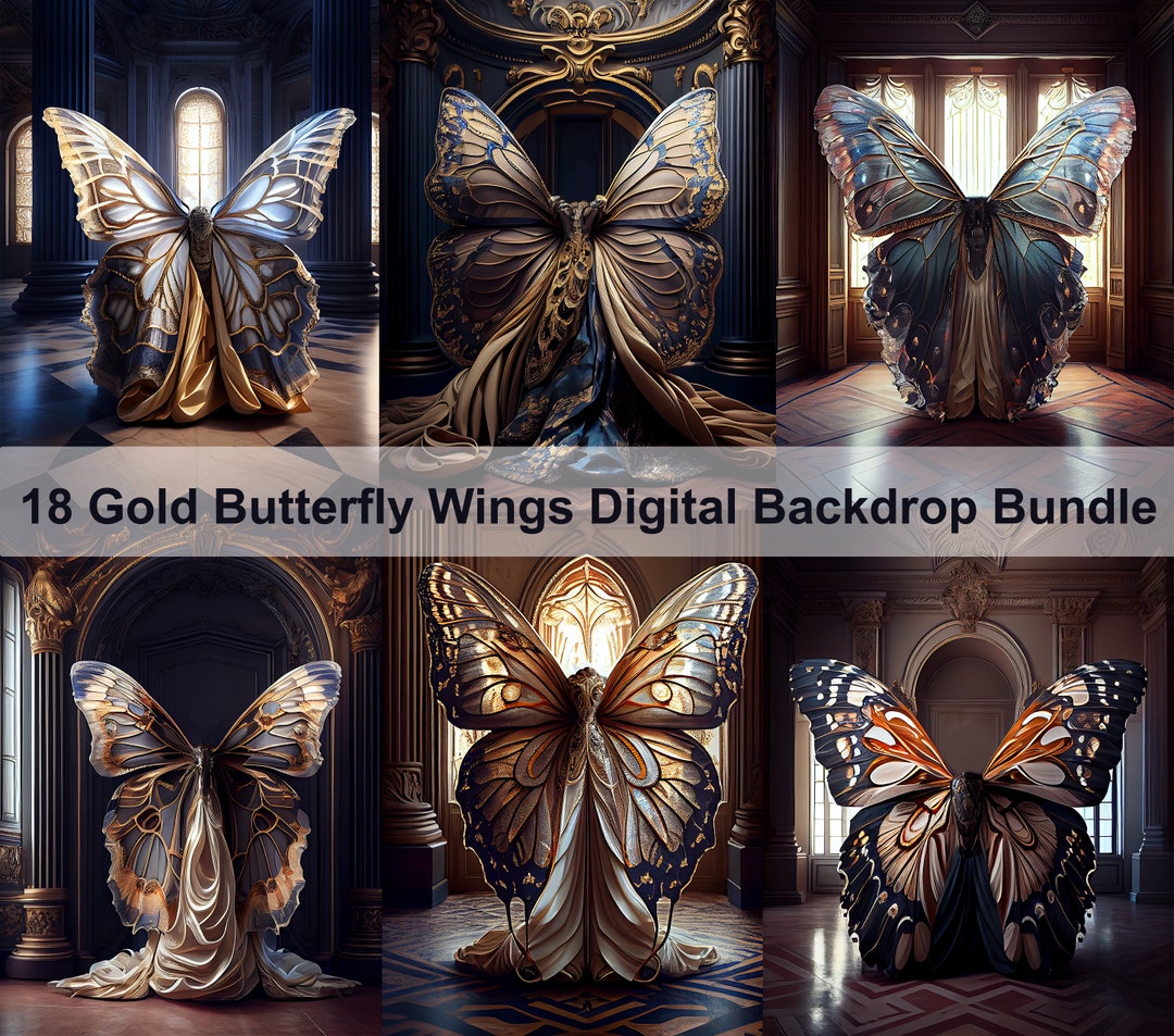 18 X Gold Butterfly Wings Backdrop, Digital Backdrops, Maternity ...