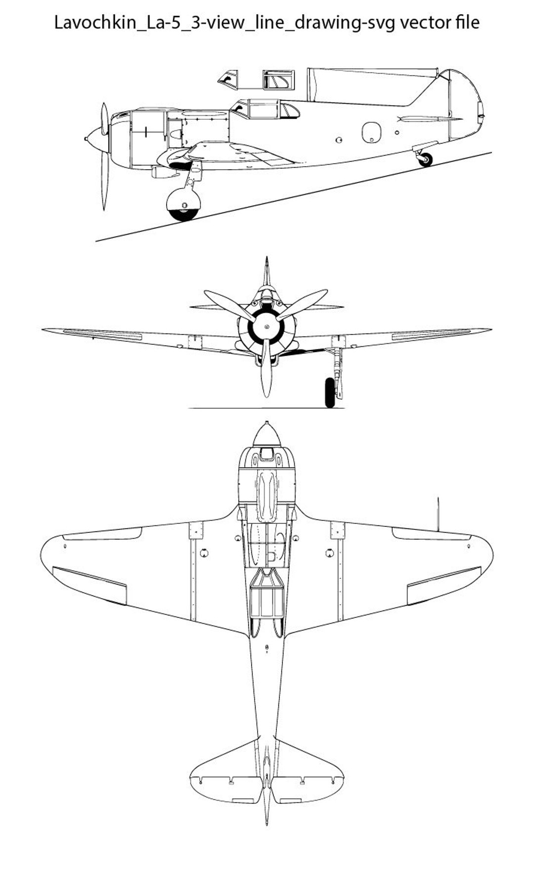 Lavochkin La 5 3 View Line Drawing Svg Vector Patch, Engraving,laser ...