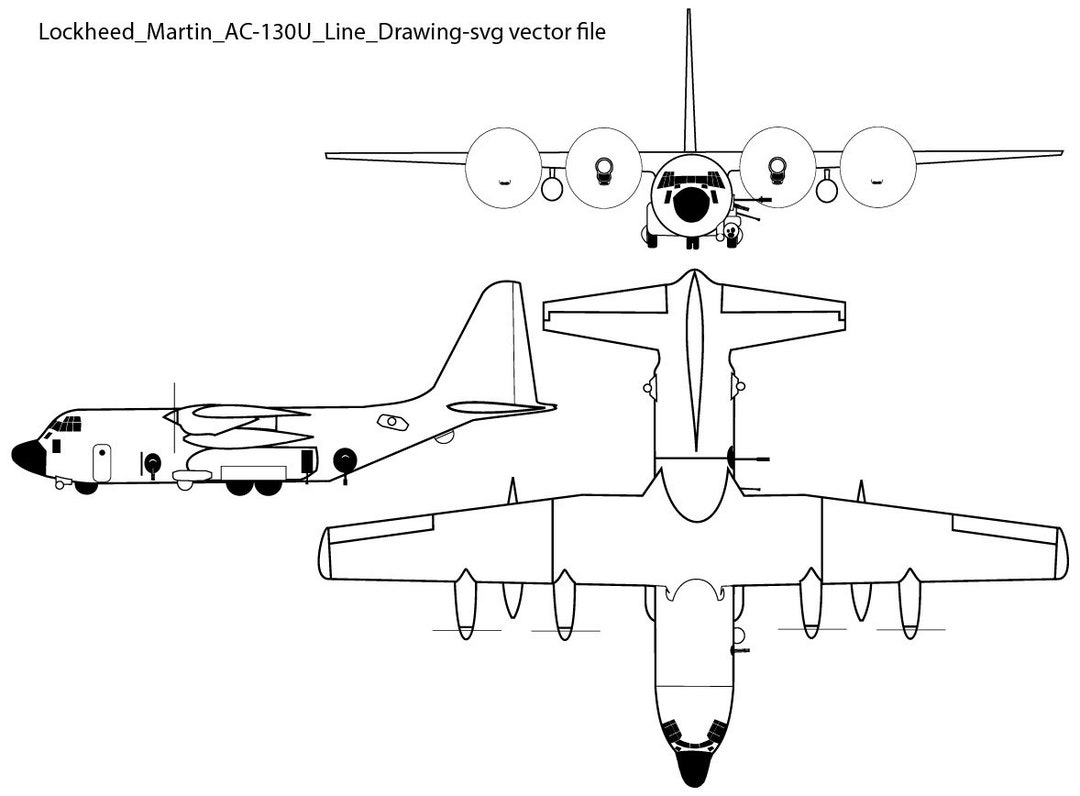 Lockheed Martin AC 130U Line Drawing Svg Vector File Outlines, Line Art ...