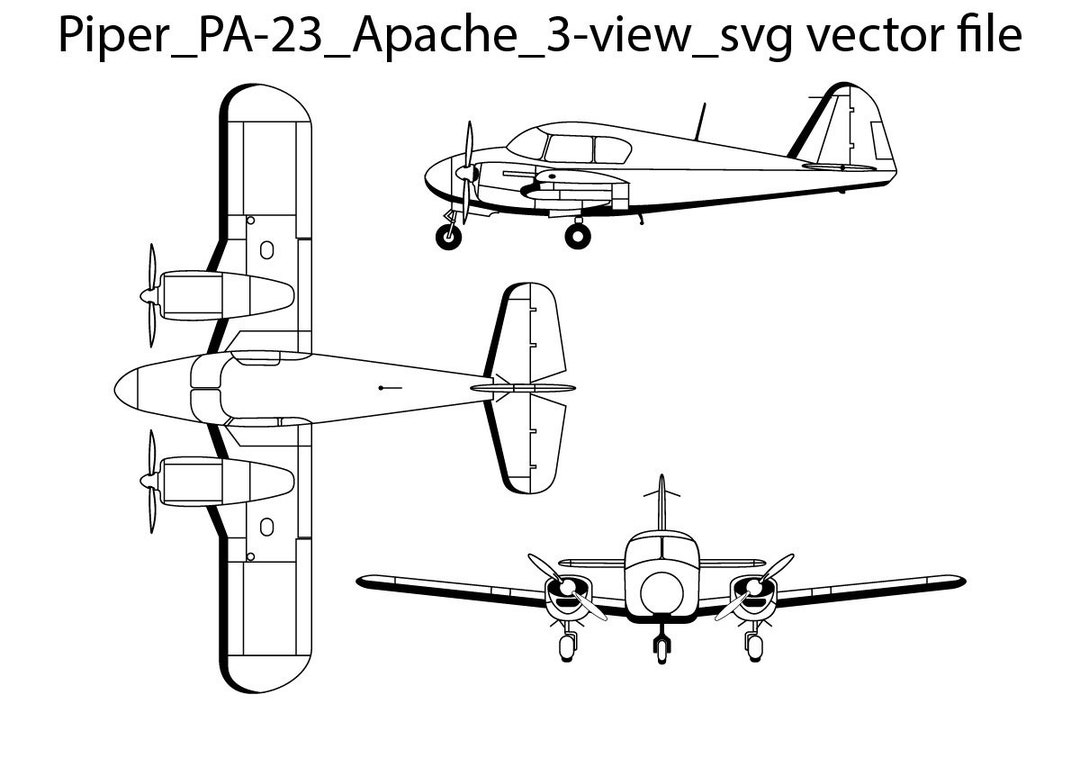 Piper PA 23 Apache 3 View Svg Vector File, Outlines, Line Art, Laser ...