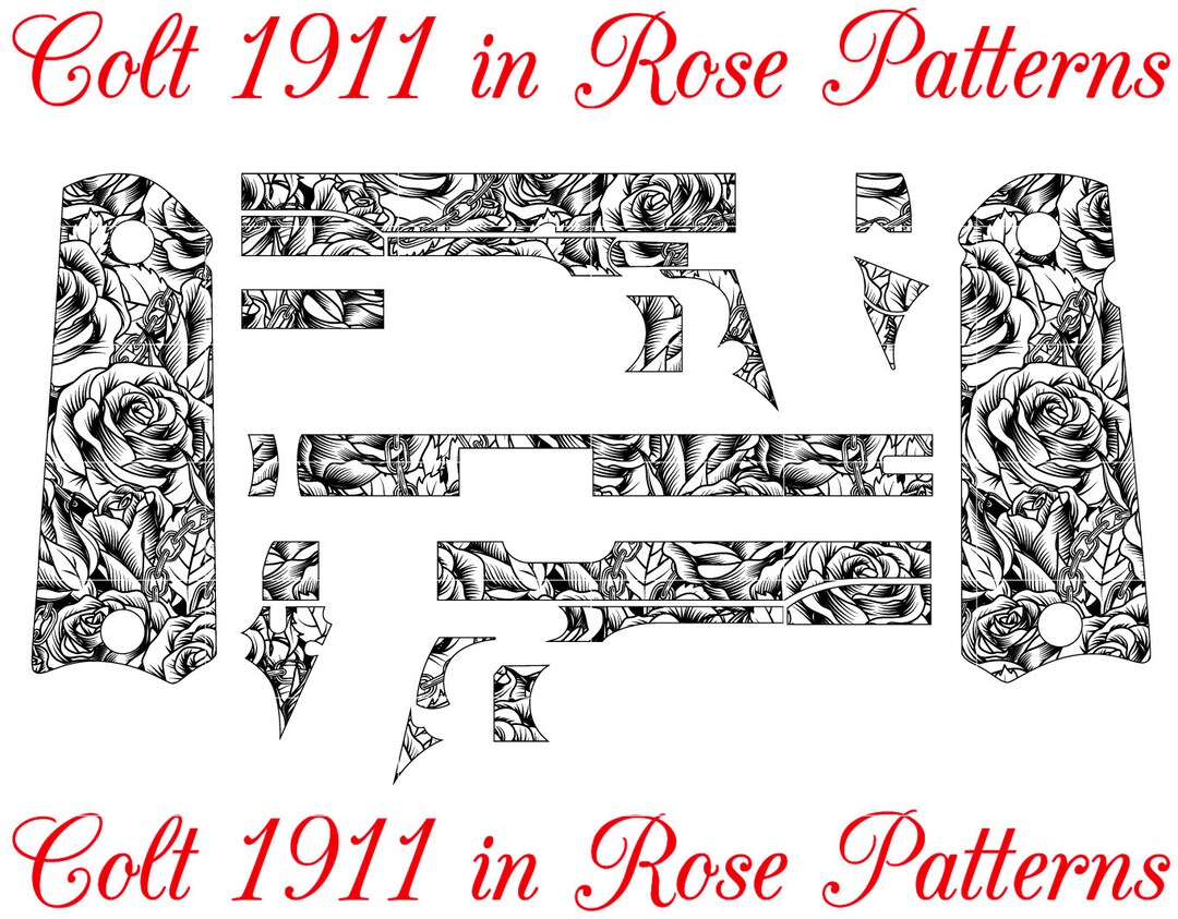 Colt 1911 Gun Svg Rose Pattern Vector for Fiber Laser Engraving, Laser ...