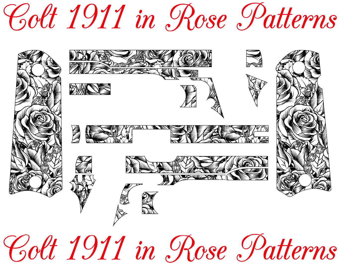 Colt 1911 Gun Svg Rose Pattern Vector for Fiber Laser Engraving, Laser ...