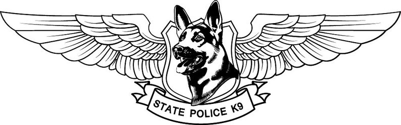 State Police K9 Svg Badge With Wings and Shield Vector Black White ...