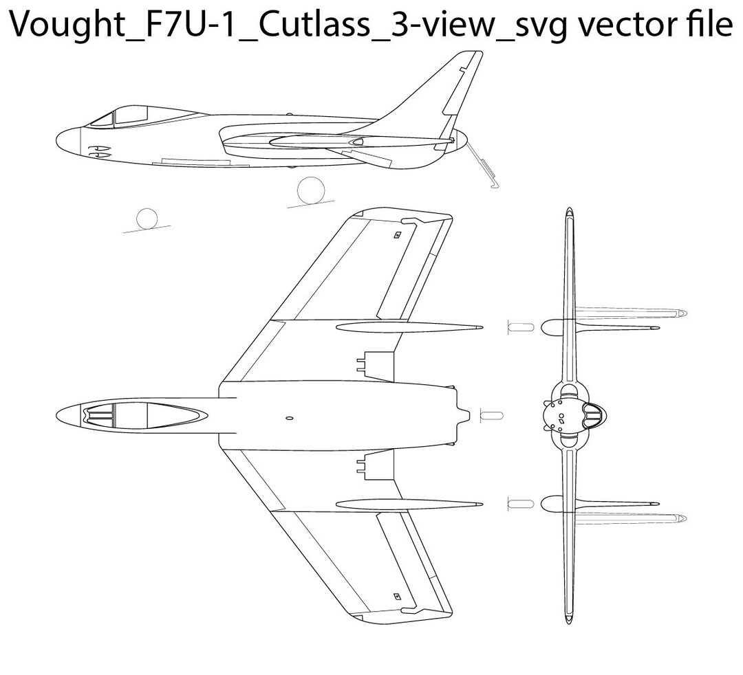 Vought F7U 1 Cutlass 3 View Svg Vector File, Outlines, Line Art, Laser ...