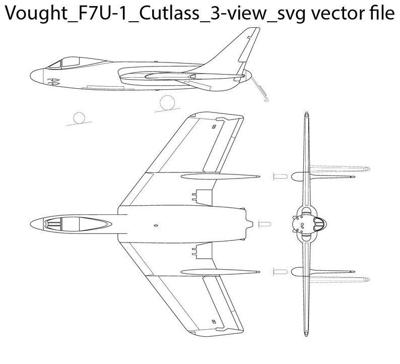 Vought F7U 1 Cutlass 3 View Svg Vector File, Outlines, Line Art, Laser ...