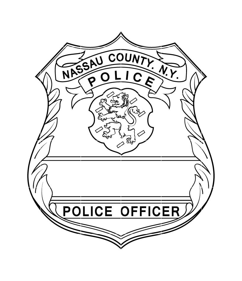 Nassau County Ny Police Officer Badge Vector Custom Badge Number Svg Dxf Black White Outline Cnc