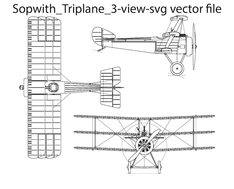 Sopwith Triplane 3 View Svg Vector File, Outlines, Line Art, Laser ...