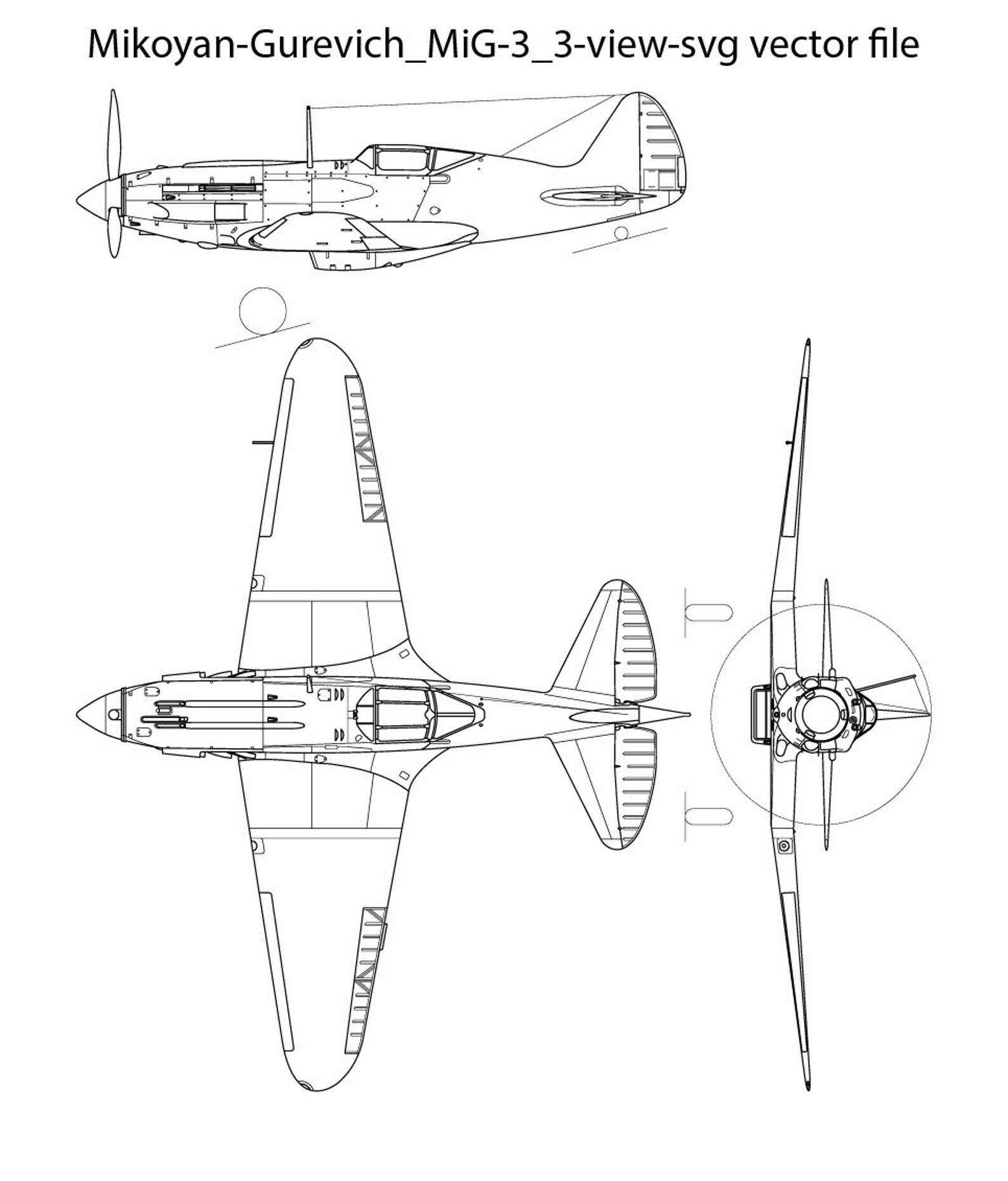 Mikoyan Gurevich Mig 3 3 View Svg Vector File, Outlines, Line Art ...