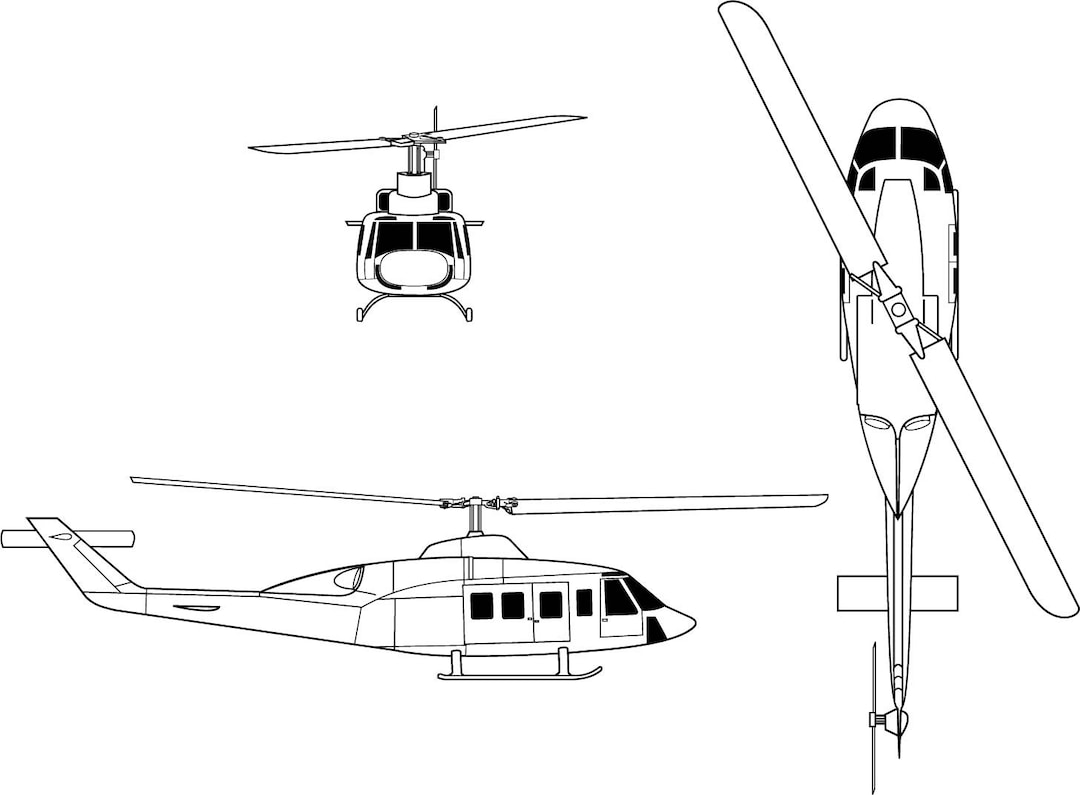 Bell 214ST Helicopter 3 View Vector File Patch, Vector File, Vector ...