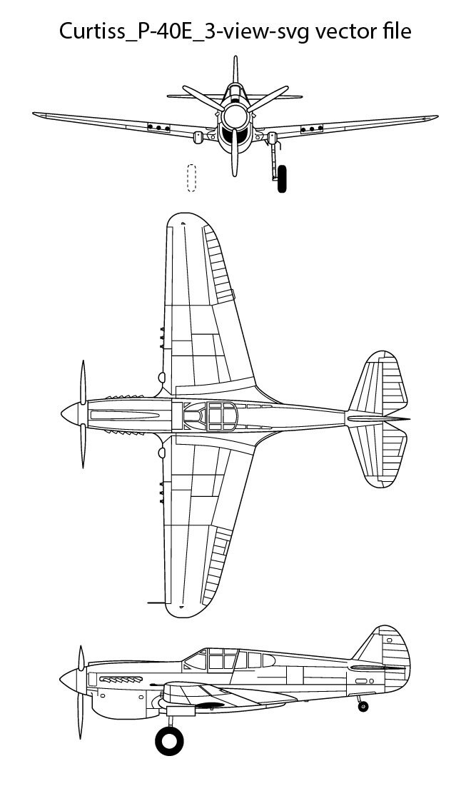 Curtiss P 40E 3 View Svg Vector File Patch, Vector, Svg, Engraving, Fiber, Laser, Cut File ...