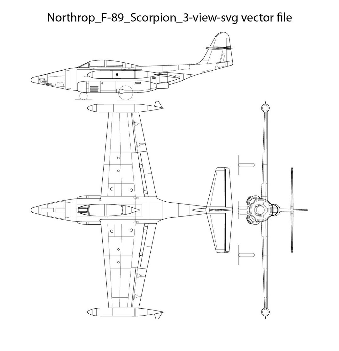 Northrop F 89 Scorpion 3 View Svg Vector File, Outlines, Line Art ...