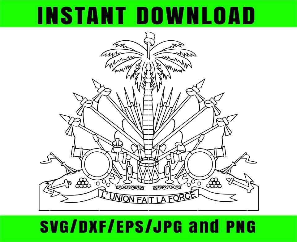 Coat of Arm of Haiti Svg Vector Black White Outline Haiti Logo, Crest ...
