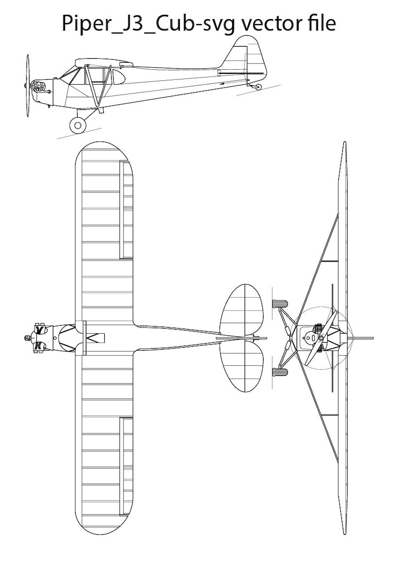 Piper J3 Cub Svg Vector File, Outlines, Line Art, Laser, Helicopter, Jet, Fighter, Patch, Laser ...