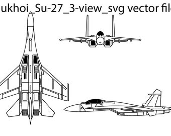 Sukhoi Su 30 3 View Svg Vector File, Black White, Helicopter, Jet, Line ...